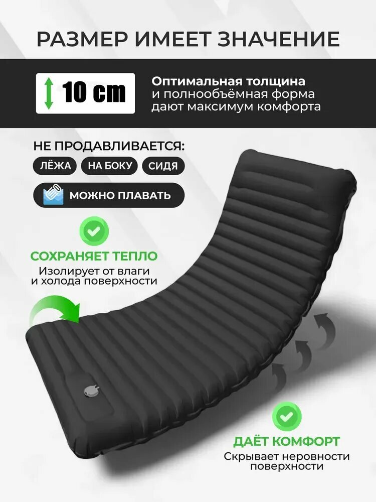 Каремат туристический Самонадувающийся матрас Коврик надувной (195x70x10 см) для горного туризма, кемпинга и отдыха