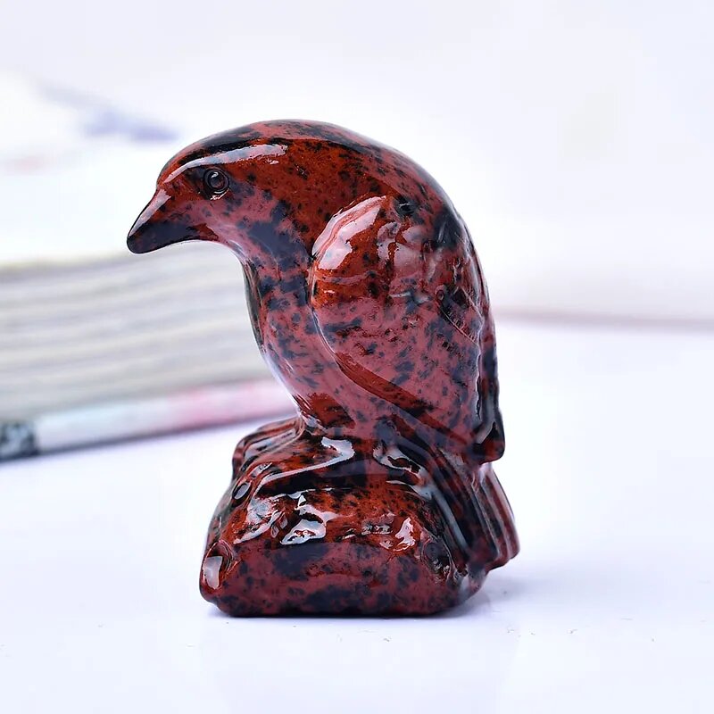 Натуральный хрустальный камень, резная ворона, украшение для дома Бордовый, Red MahoganyObsidian