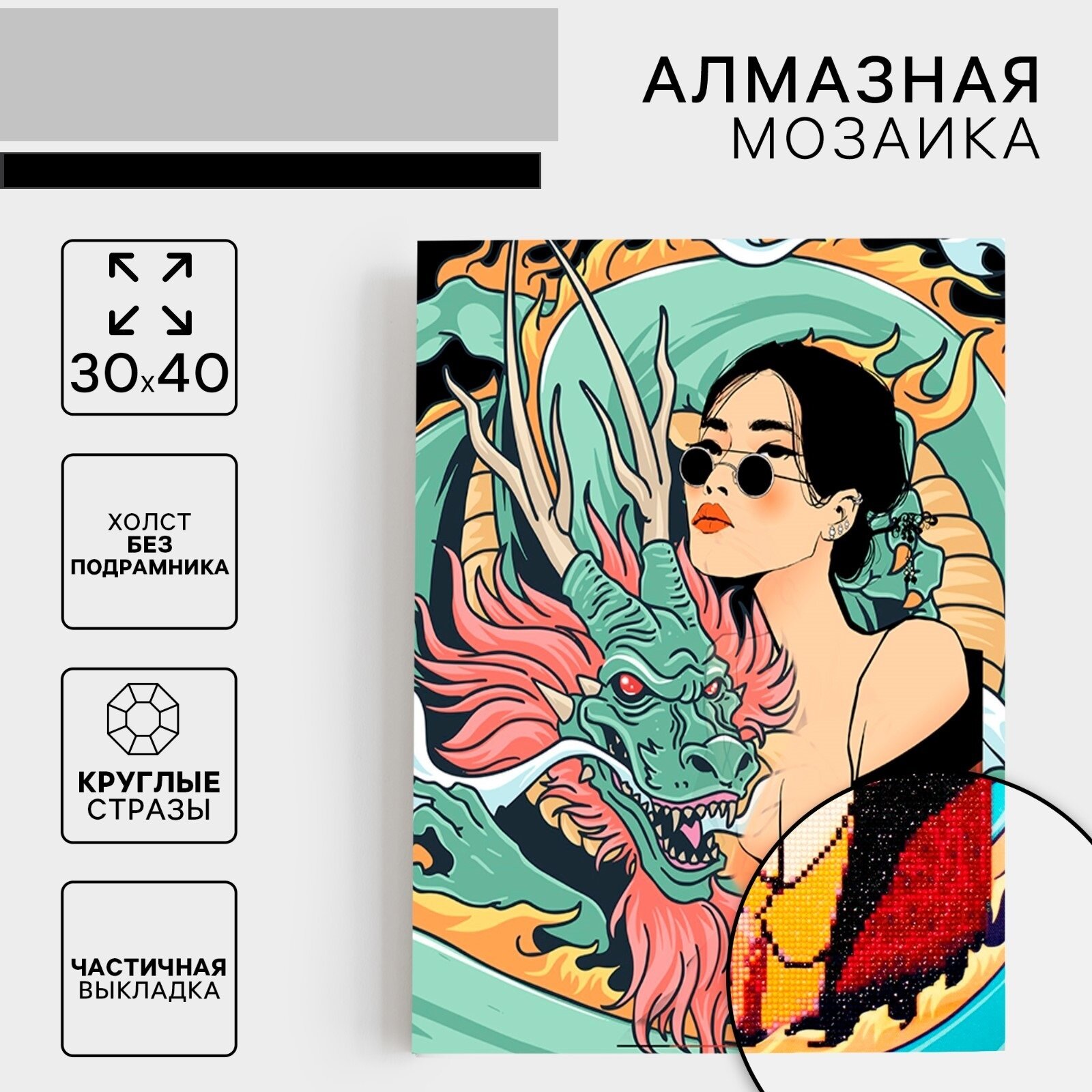 Алмазная мозаика Школа Талантов Девушка с драконом