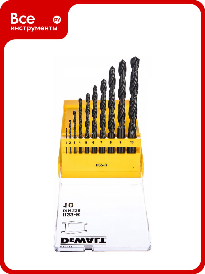 Набор сверл по металлу в пластиковой кассете 10 шт. (1-10 мм; HSS-R) DEWALT DT 5911 спиральной конструкции