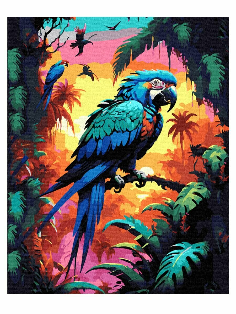 Картина по номерам 40x50 см, Светящаяся, В джунглях (попугай)