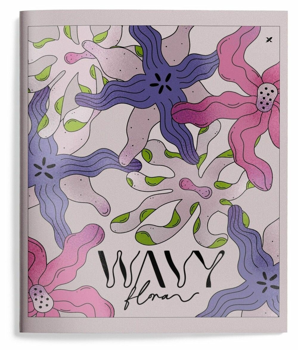 Lorex Тетрадь в клетку Wavy Floral , 48 л, формат А5, на скрепке, мягкая обложка