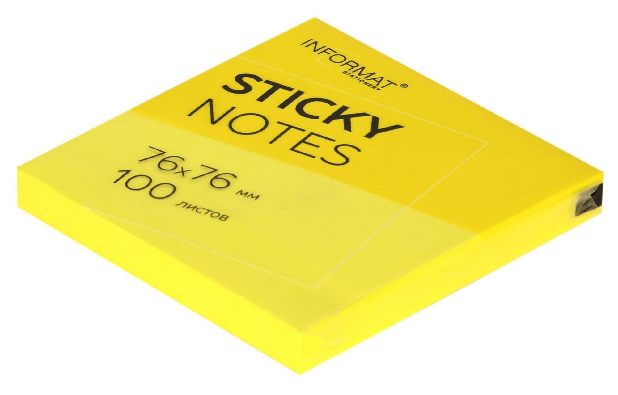 Блок самоклеящися INFORMAT 76х76 мм, 100 листов, желты неон