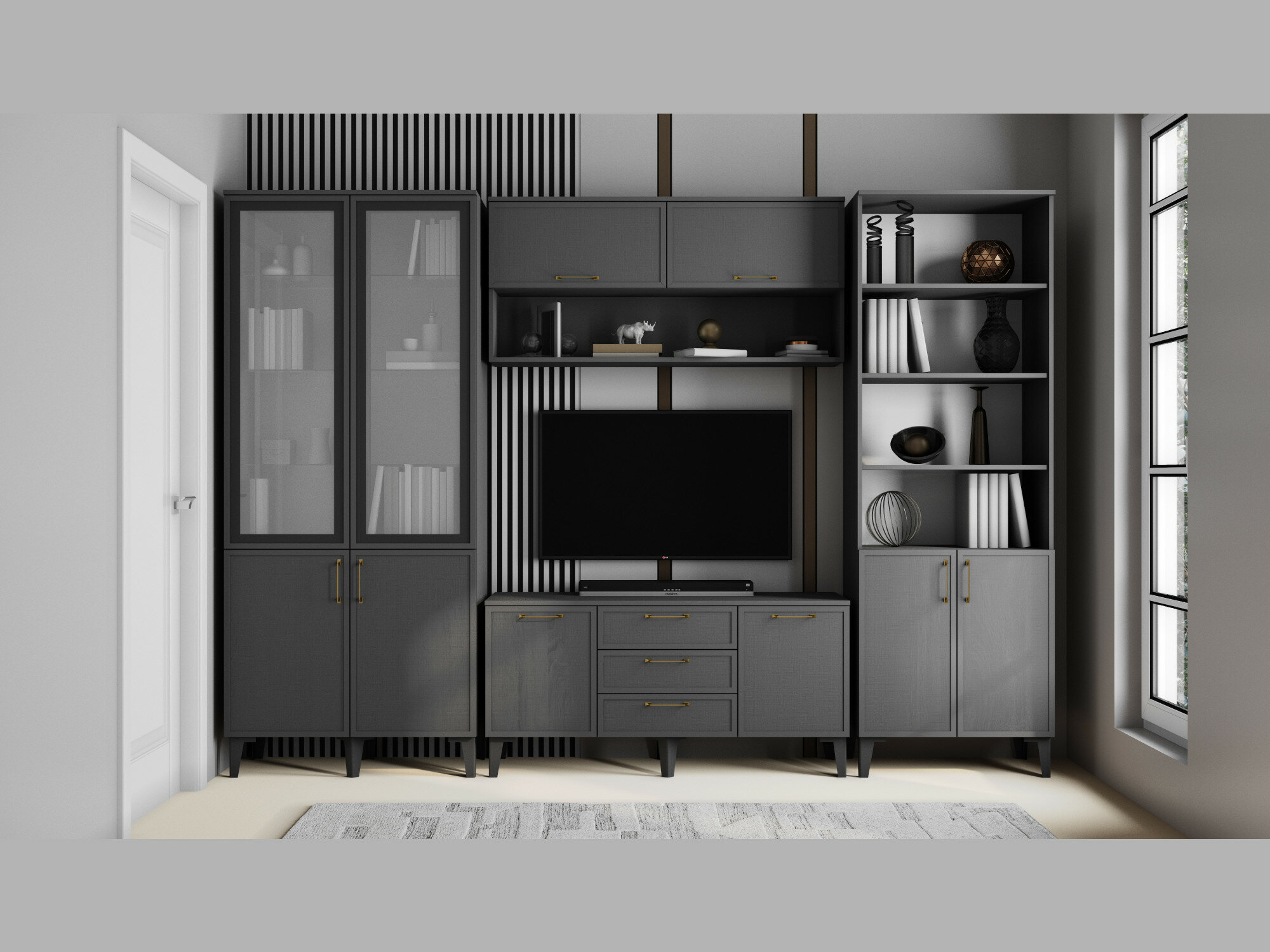 Модульная Гостиная в стиле минимализм, композиция 1, Графит Серый