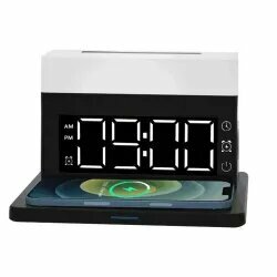 Настольные часы с быстрой беспроводной зарядкой MyPads 15 Вт (черные, 4 в 1)