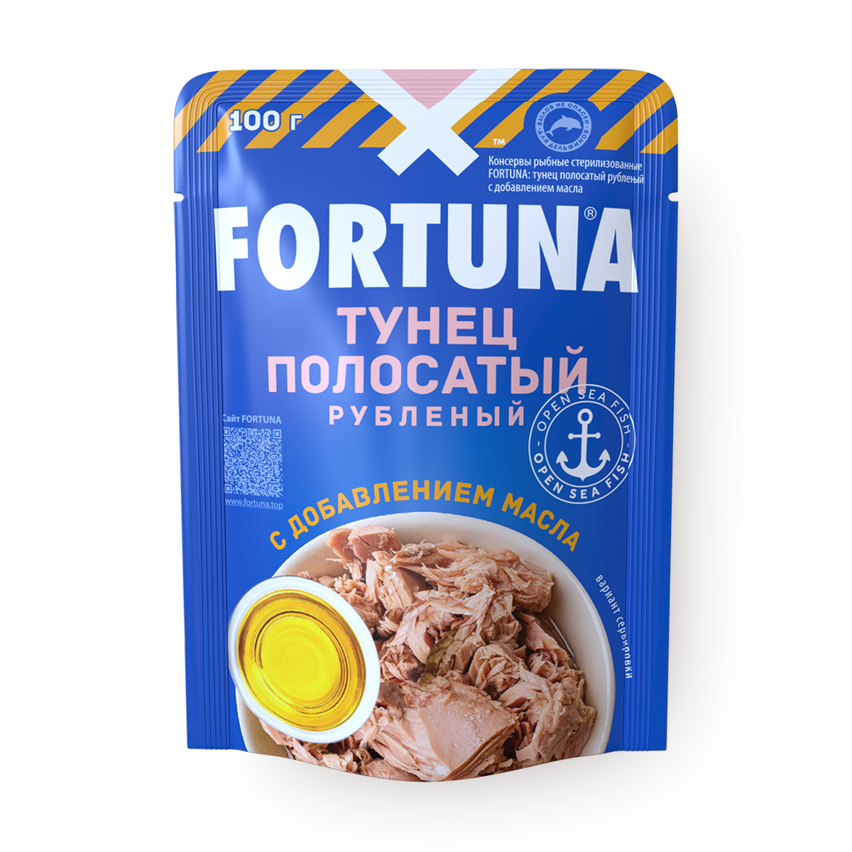 Тунец полосатый Fortuna, рубленый, с добавлением масла, Easy pack, 100г