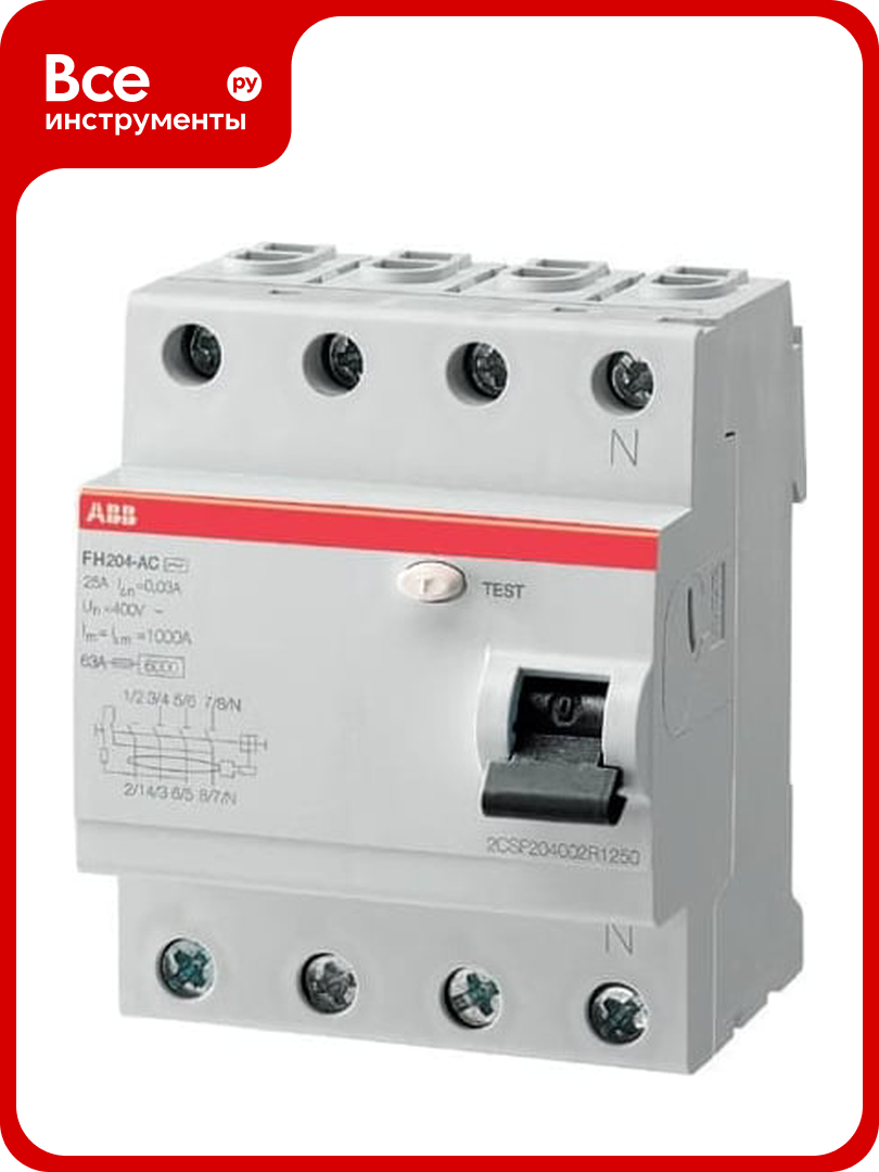 Выключатель дифференциального тока ABB 4 модуля FH204 AC-25/0,3 2CSF204003R3250