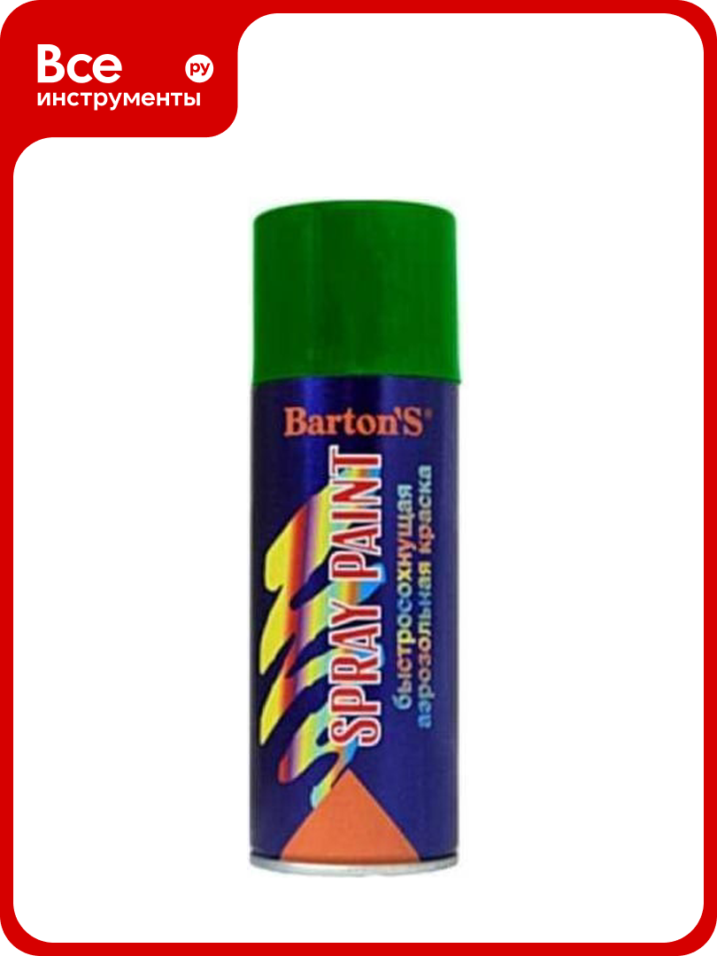 Алкидная аэрозольная, BARTON'S, краска BARTON'S Spray Paint зеленый МОХ глянец RAL 6005, 520мл BR252