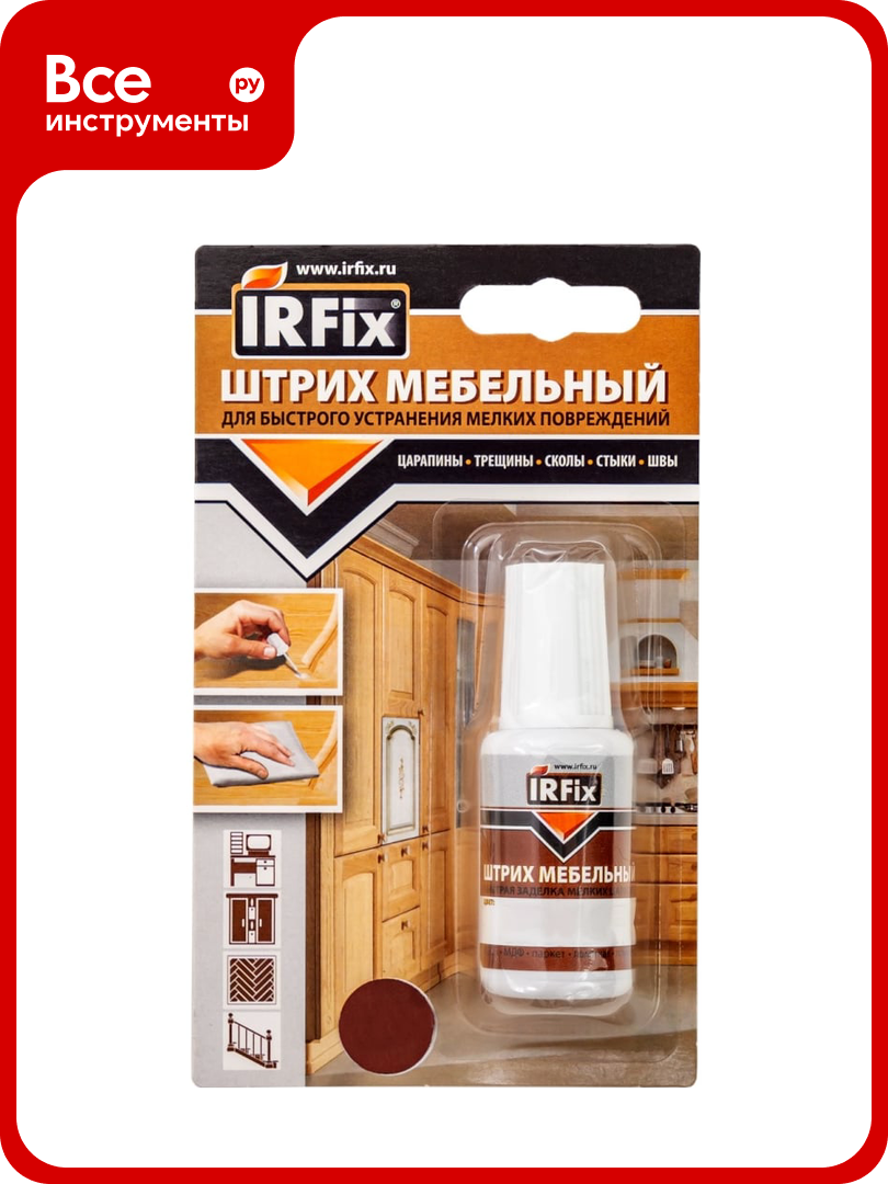 Мебельный штрих IRFIX, акриловый лак, цвет махагон, морозостойкий для реставрации мебели, подходит для наружных работ