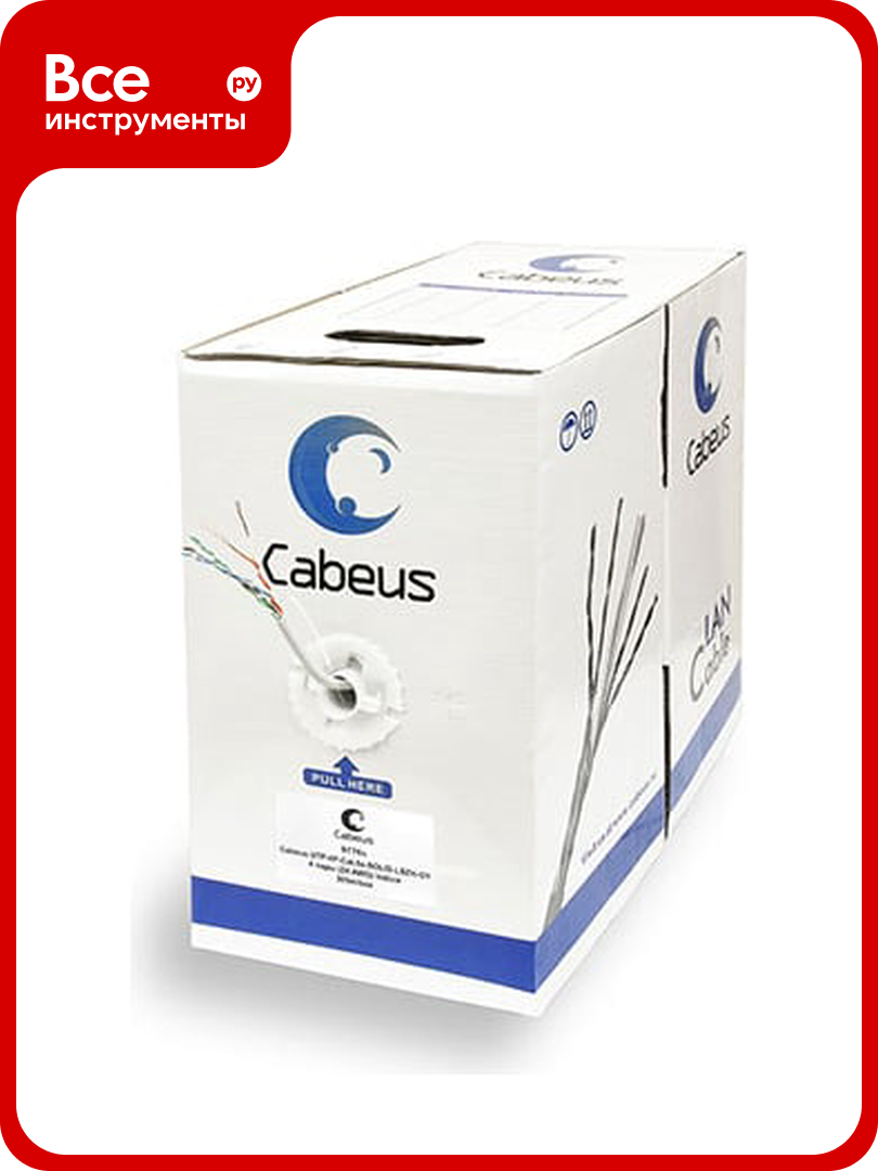 Кабель, Cabeus, Cabeus витая пара категория 5e, 4 пары, одножильный, серый, 305 метров UTP-4P-Cat.5e-SOLID-LSZH-GY