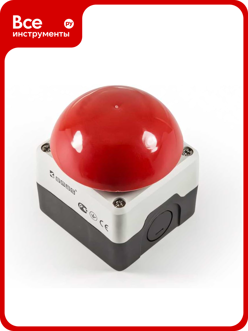 Пост Emas черно-серый с красной кнопкой Грибок 72мм 1НЗ 250 В , номинальный ток 4А. P1C400M72, 72мм