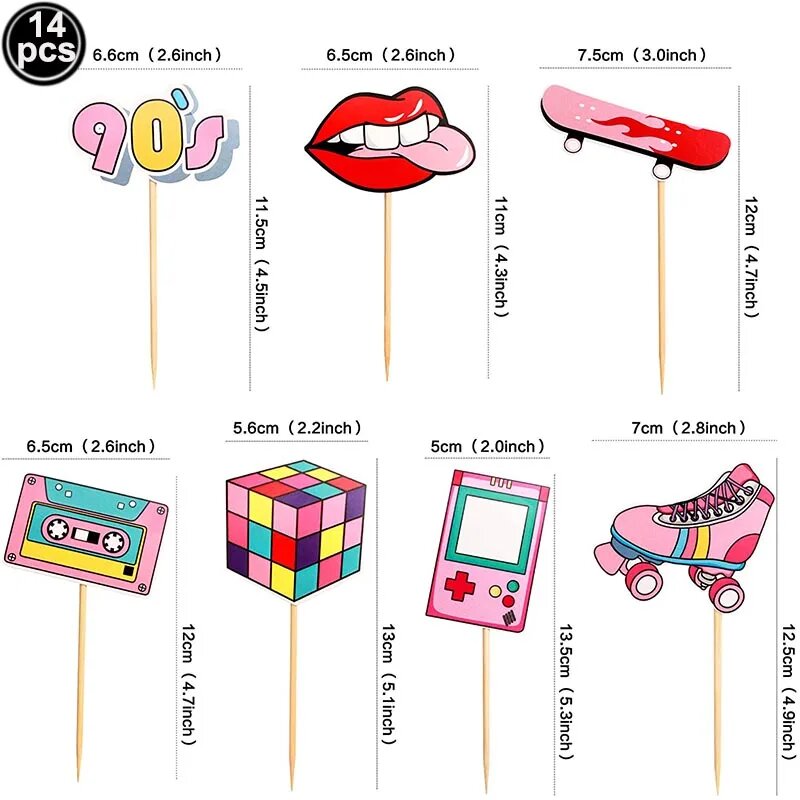 Картонные фигурки для торта в стиле хип-хоп Розовый, 14Pcs Cake topper