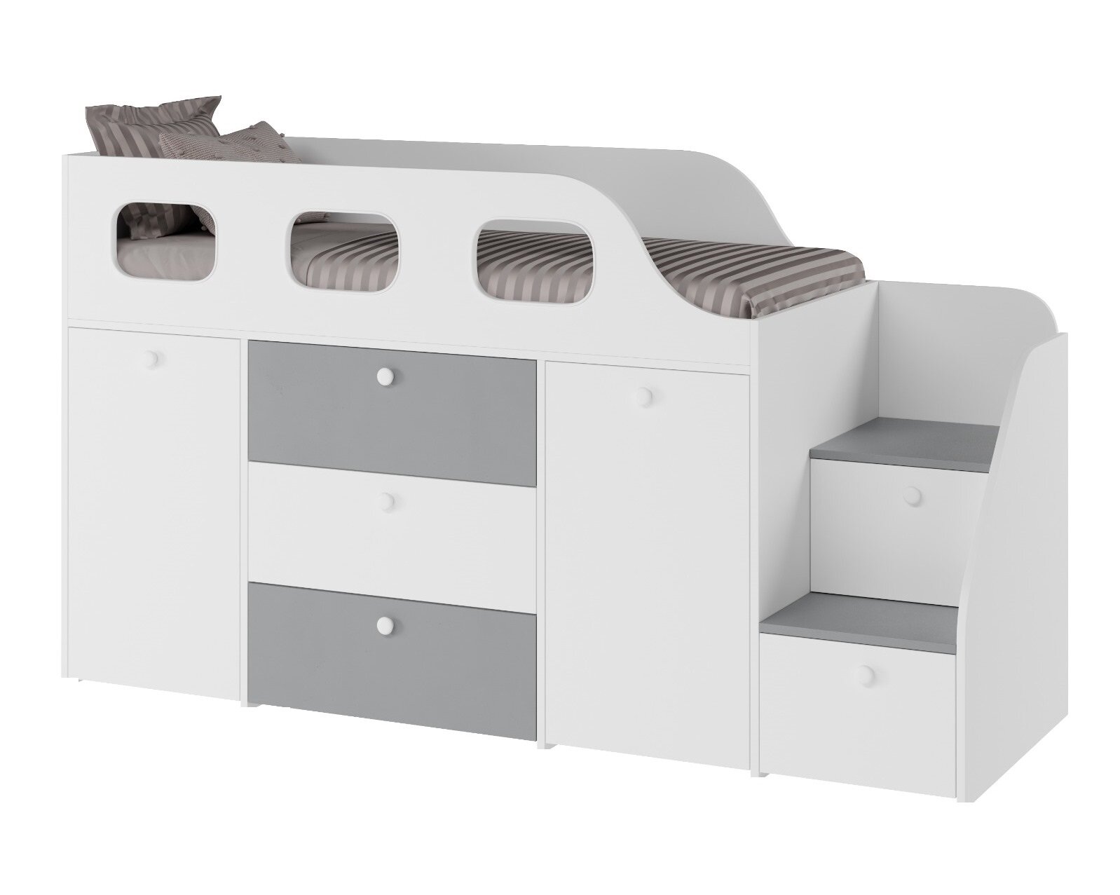 Кровать-чердак Хэппи 180х80 (серебро+белый)