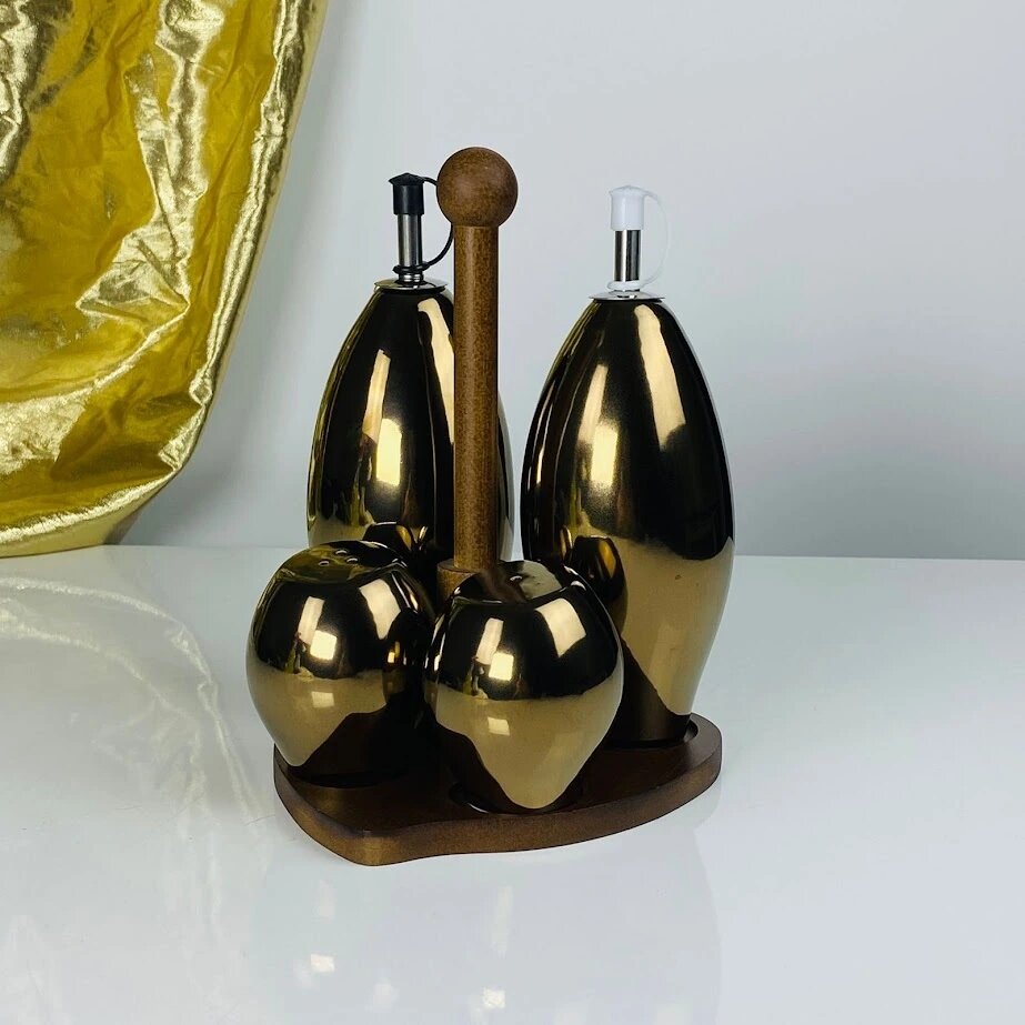 Набор для специй бутылки д/масла/уксуса и солонки на подставке винтаж Фарфор 232-023 118-232-023