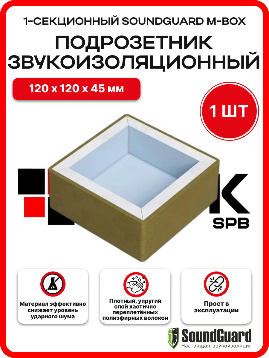 Подрозетник звукоизоляционный 1-секционный SoundGuard M-BOX 1(120х120х45мм)