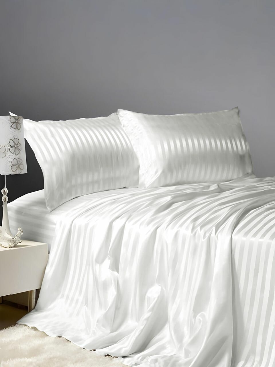 Простыня тенсель 180 х 220 - "Белый Страйп"