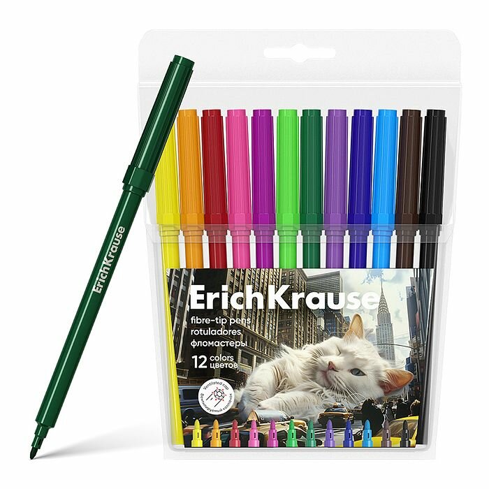 Фломастеры Erich Krause 12 цветов, вентилируемый колпачок