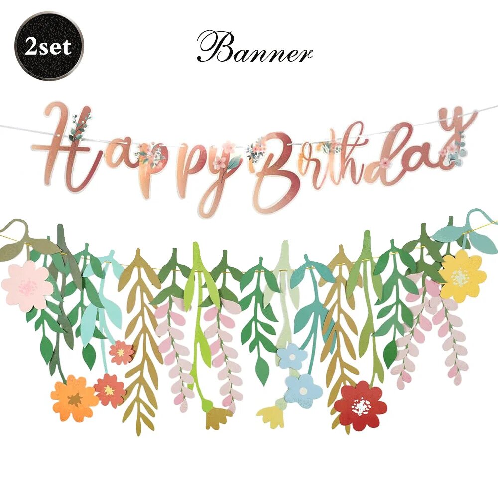 Баннер Happy Birthday, 2set, цветочный