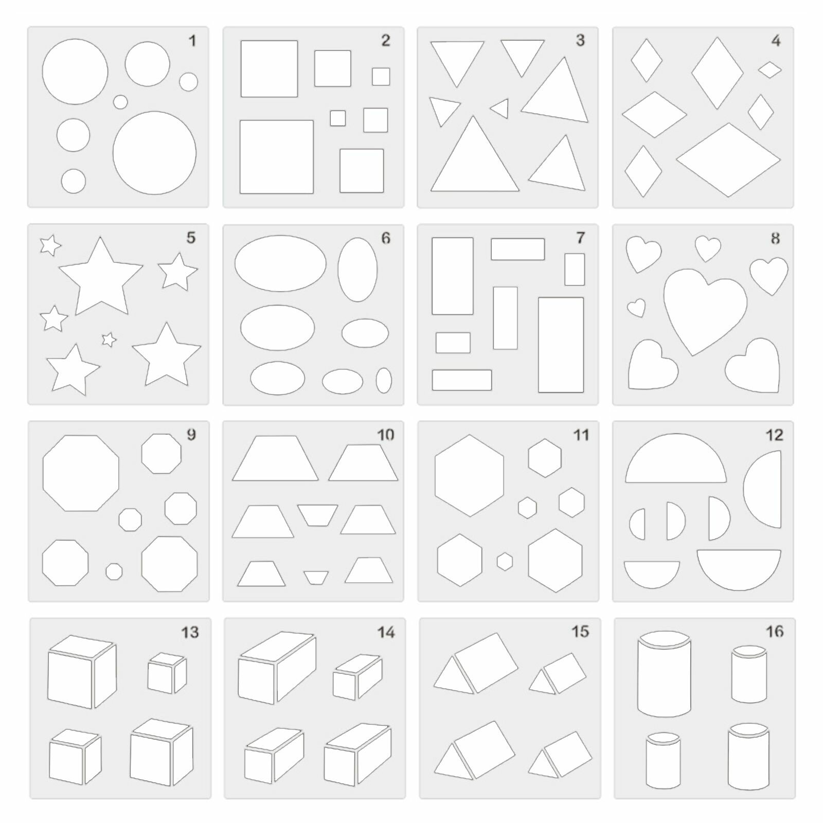 16 трафаретов для рисования геометрических фигур для детей