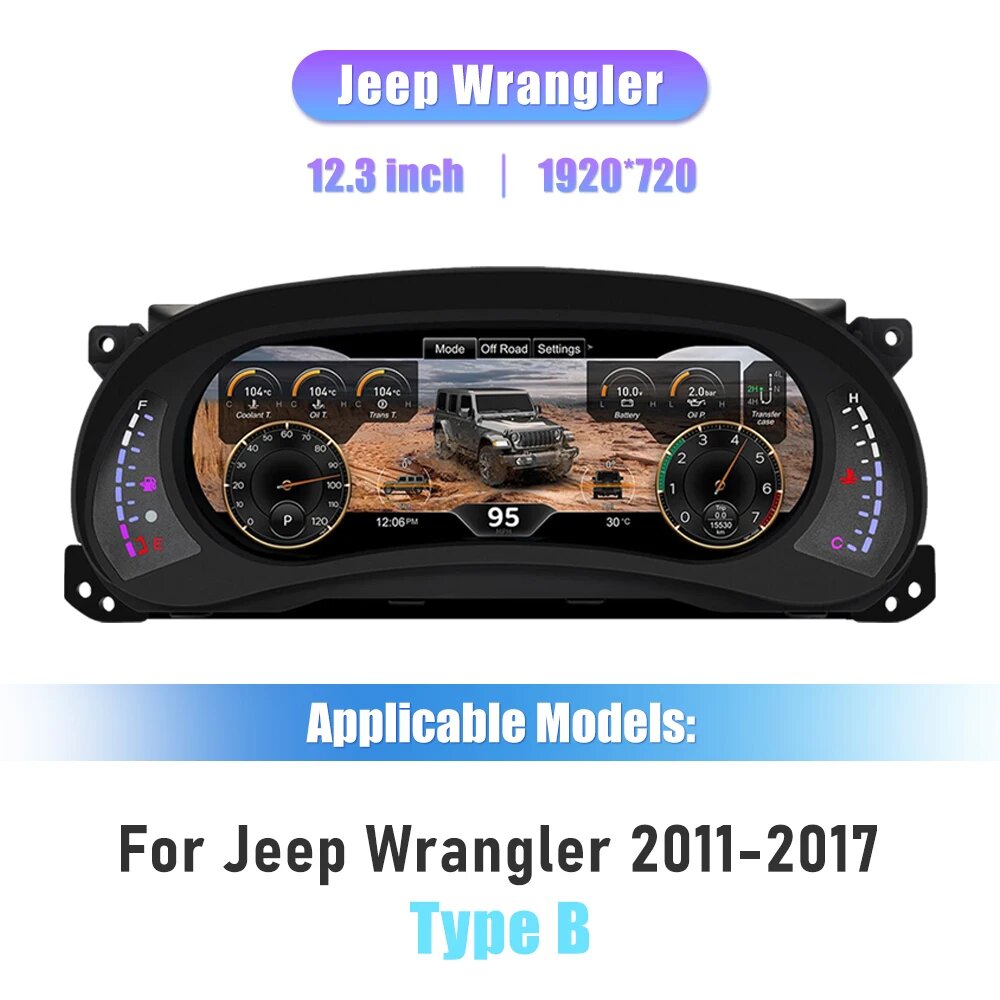 12,3-дюймовая приборная панель с цифровым кластером для Jeep Wrangler 2011-2017 лет, автоматическая ЖК-панель, Snel12, размер Virtuele Cockpit Voor Jeep tpye B