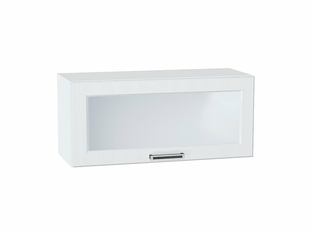 Шкаф верхний горизонтальный остекленный Прага, цвет фасада Белое дерево, цвет каркаса Белый, стекло Сатинато белое, 358*800*318 мм