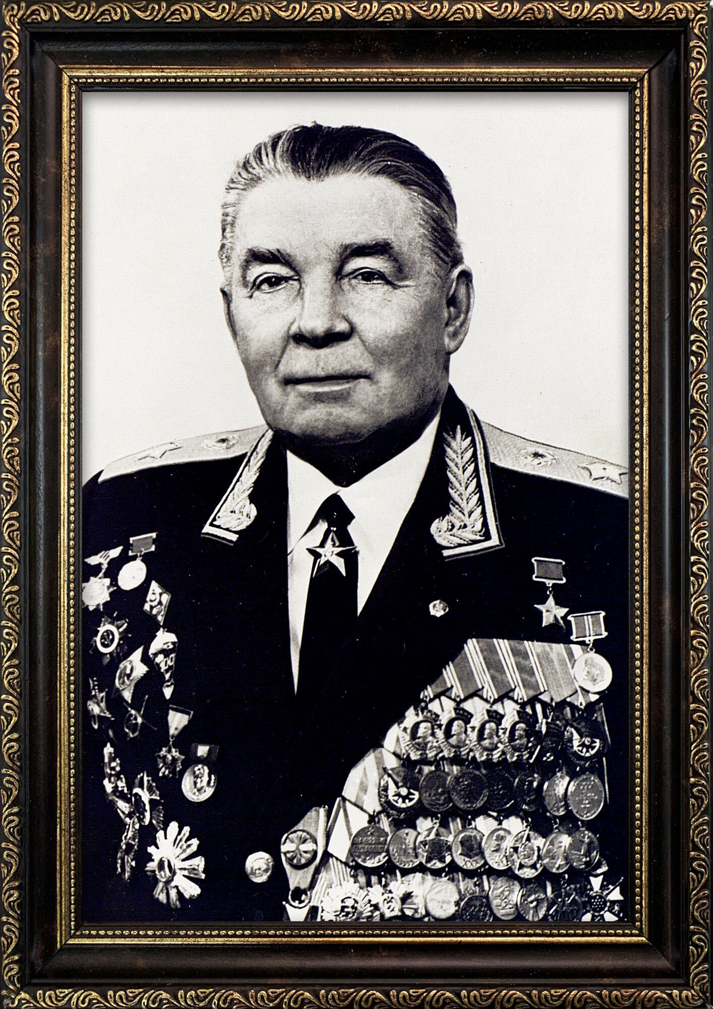 Портрет Маргелова В. Ф, формат А-4 (21x30 см.), багетная темно-коричневая рамка