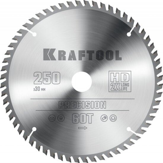 Kraftool Пильный диск по дереву Precision, 250 х 30 мм, 60Т, (36952-250-30)