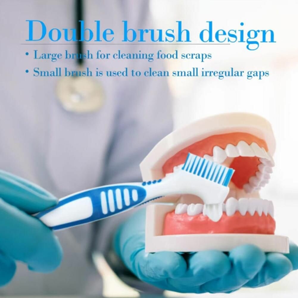 Зубная щетка универсальная для протезов, двусторонняя с жёсткой щетиной, для ухода за полостью рта