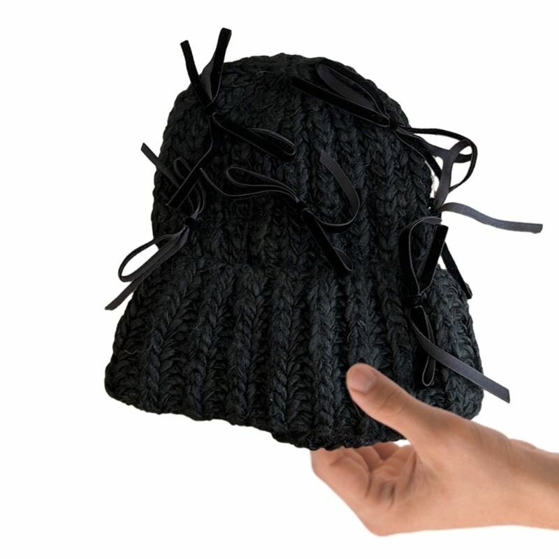 Шерстяная шляпа с бархатным бантом-черный