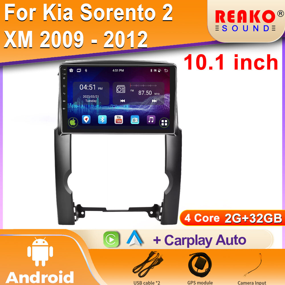 Магнитола для Kia Sorento 2 XM 2009 - 2012 , с камерой заднего вида. IPS экран 10.1 дюймов, Wifi 2din с сенсорным экраном, usb и блютузом.