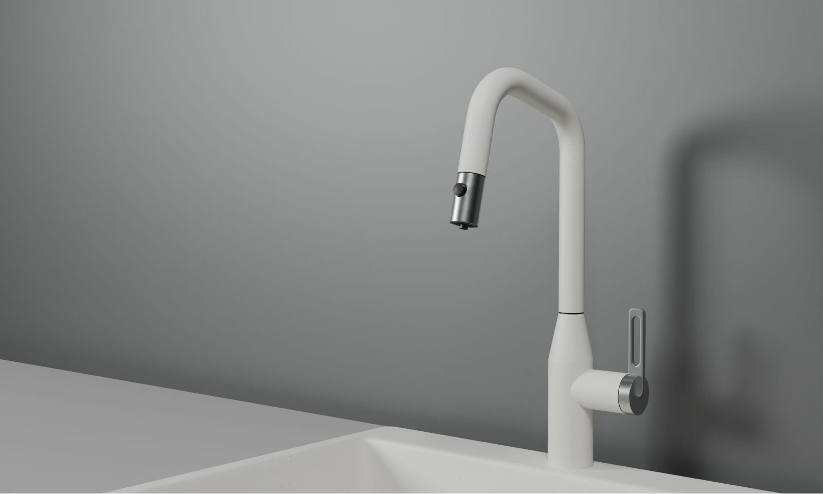 GR-8171, арктик (белый), Смеситель Кухонный с выдвижным изливом