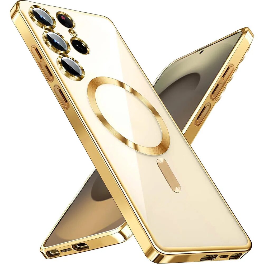 Strong Magnetic Magsafe Case For Samsung Galaxy S25 Edge S24 S23 S21 FE S22 Ultra Plus Luxury Plating Silicone Soft Clear Cover