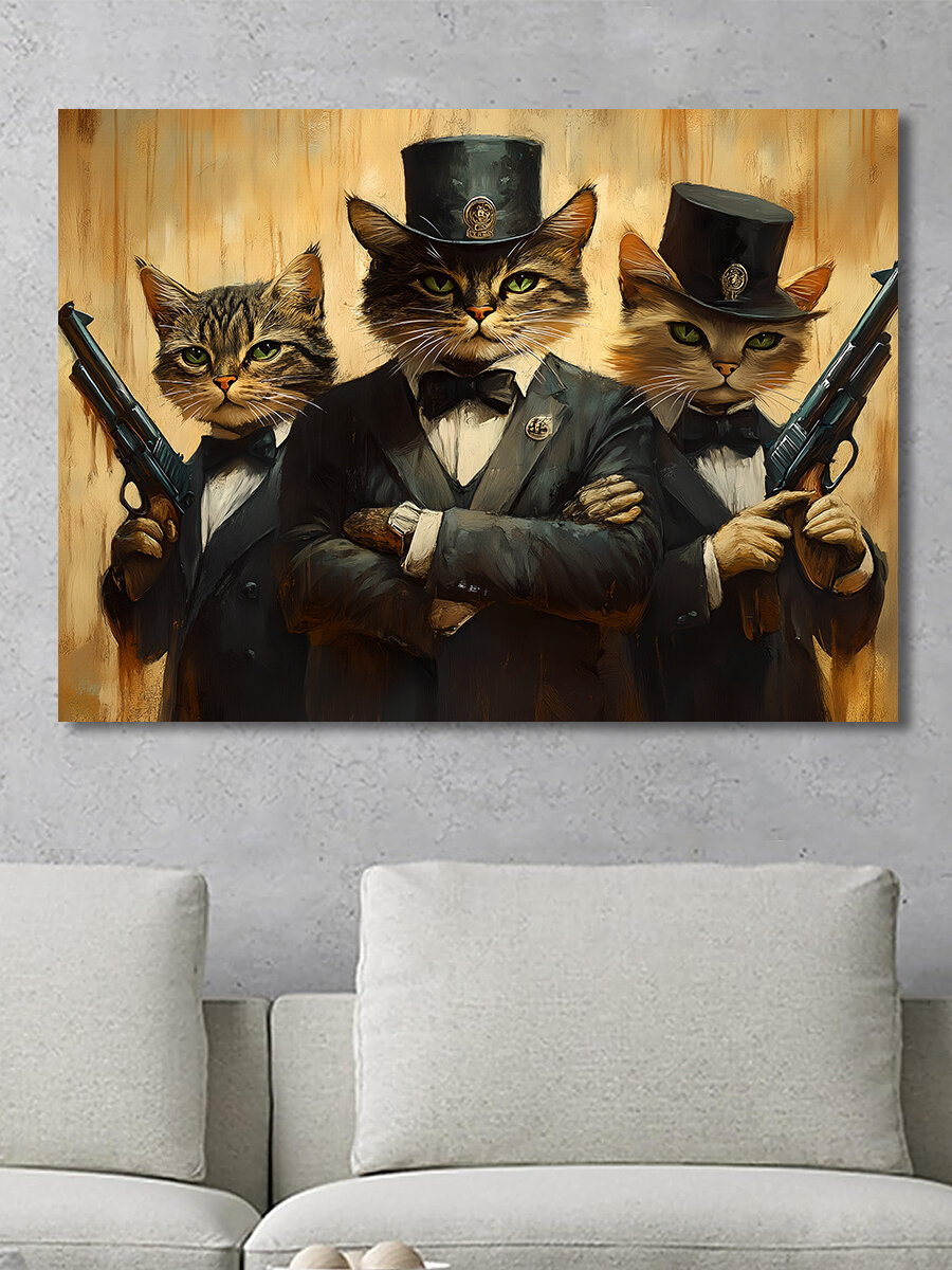 Картина интерьерная на стену - "Брутальный кот, гангстеры, мафия", 50х70 см.