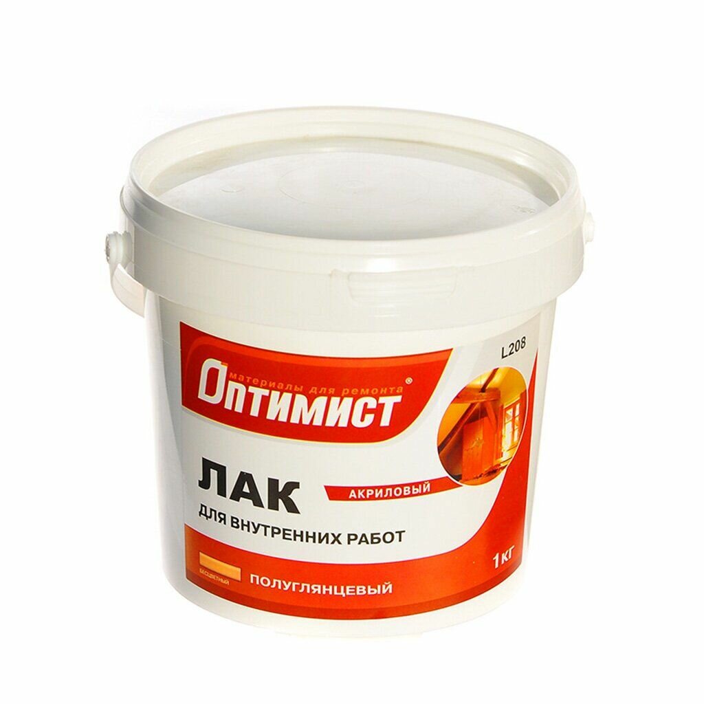 Лак для внутренних и наружных работ Оптимист L208, полуглянцевый, акрил, бесцветный, 0,9 кг