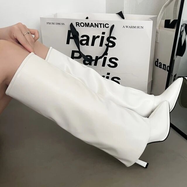 Женские современные сапоги до колена на каблуках, модные осенне-весенние туфли-лодочки, новые туфли 2025 года, длинные женские сапоги в стиле вестерн