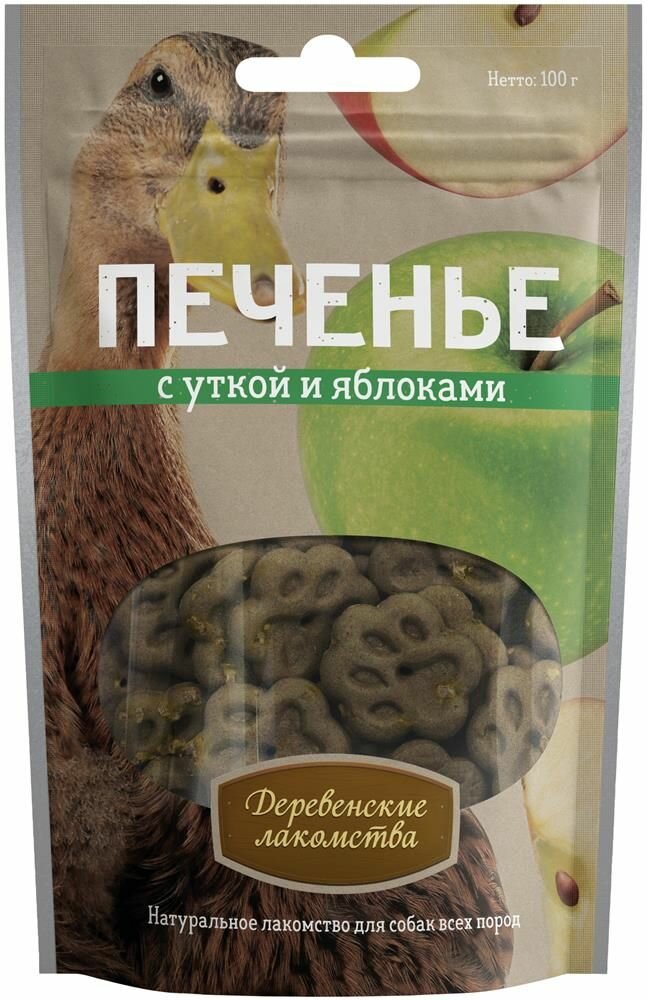 Деревенские лакомства для собак Печенье с уткой и яблоками 100г (5 штук)