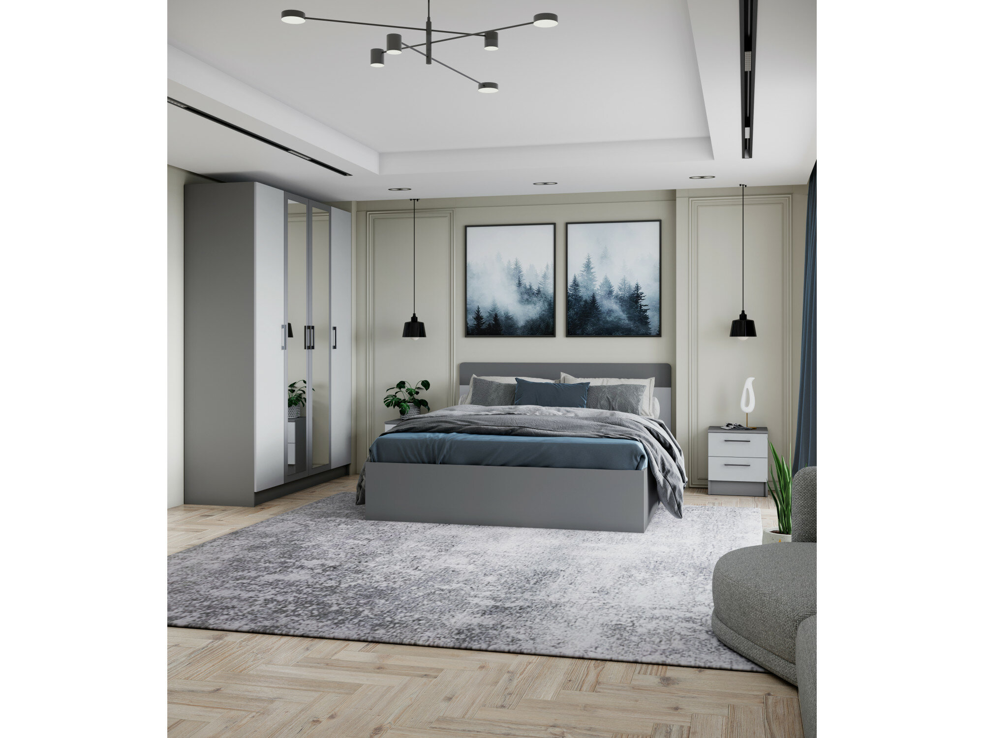 Спальня в современном стиле, набор 4, Графит серый/Камень серый