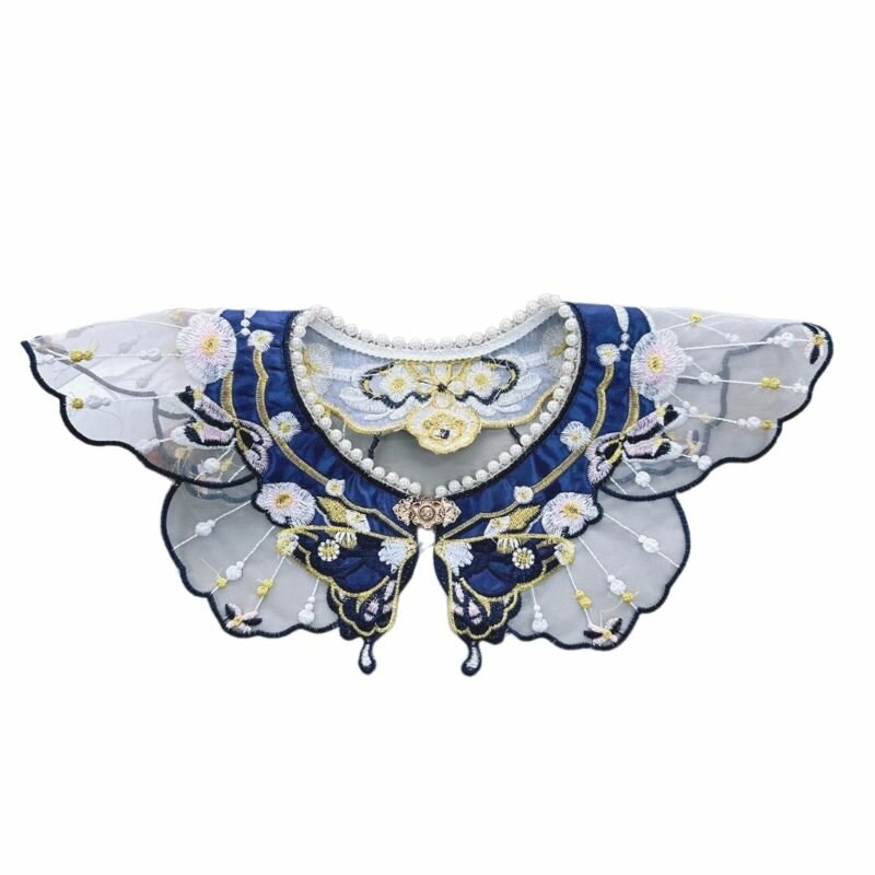 Красочные вышитые аксессуары для воротника с цветами-темно-синий