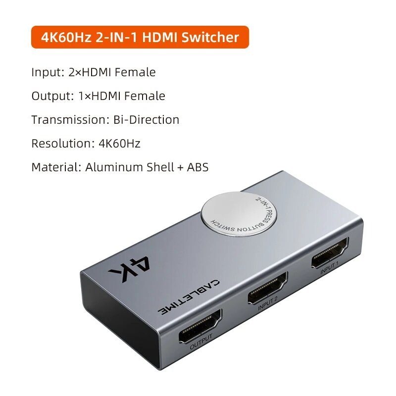 CABLETIME HDMI-переключатель 4K 2 в 1 4k HDMI Switch