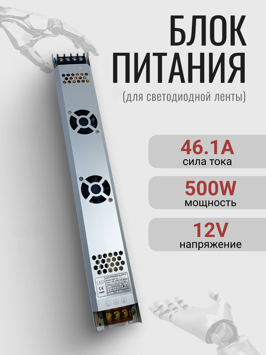 Блок питания ABC для светодиодной ленты 12V (500W) в алюминиевом корпусе