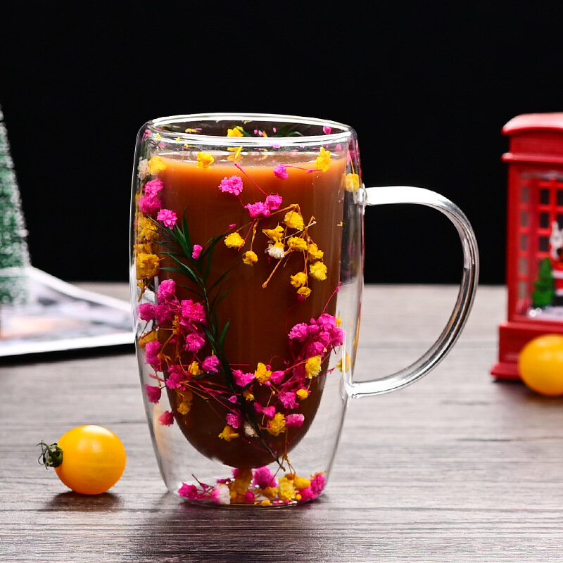 Кружка с двойным дном с цветами,400ml