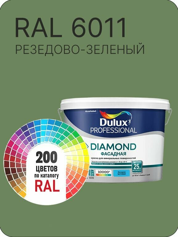 Краска для минеральных и деревянных фасадов Dulux Diamond цвет резедово- зеленый Ral 6011 2.5 л.