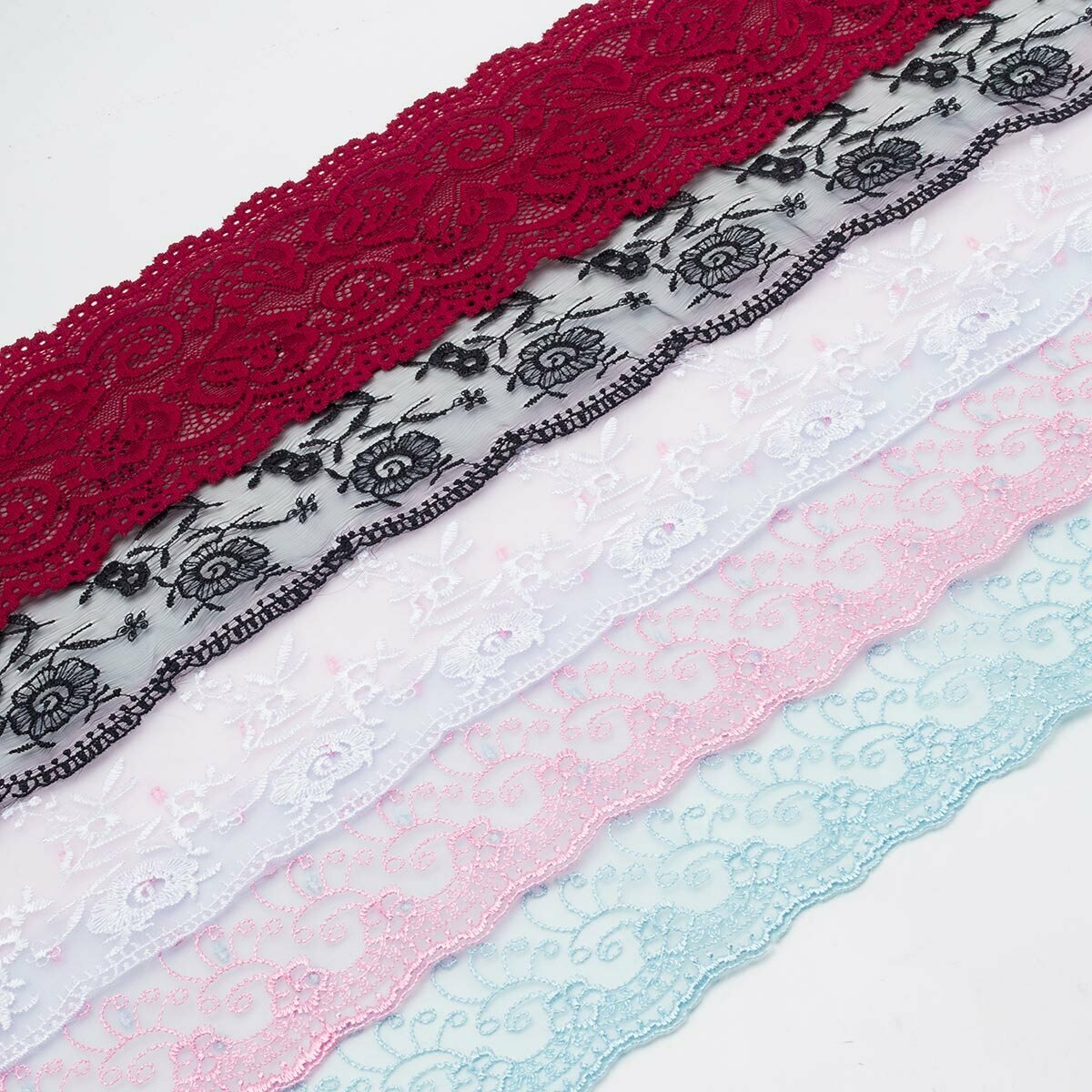 Набор кружева капрон ассорти, 5 шт по 1,5 м (+-5см), ширина от 10 до 12,7 см