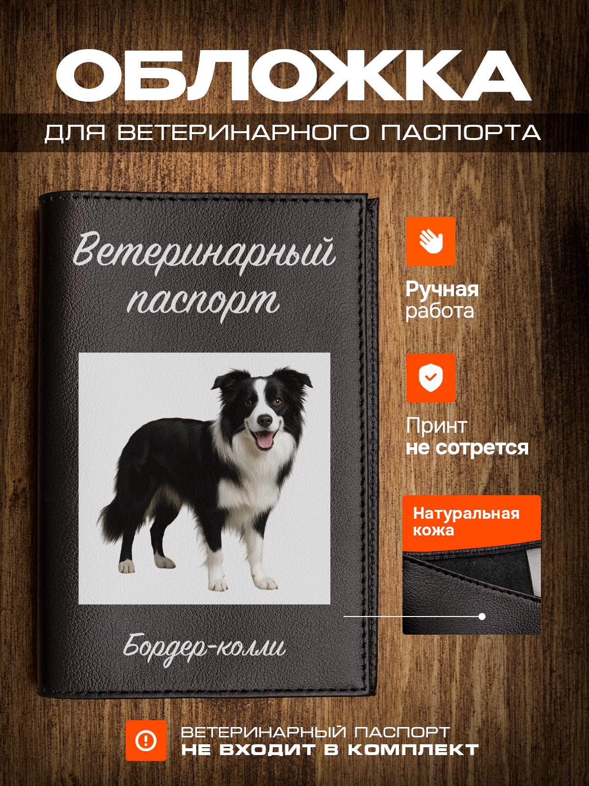 Обложка на ветеринарный паспорт для собак с принтом Бордер-колли