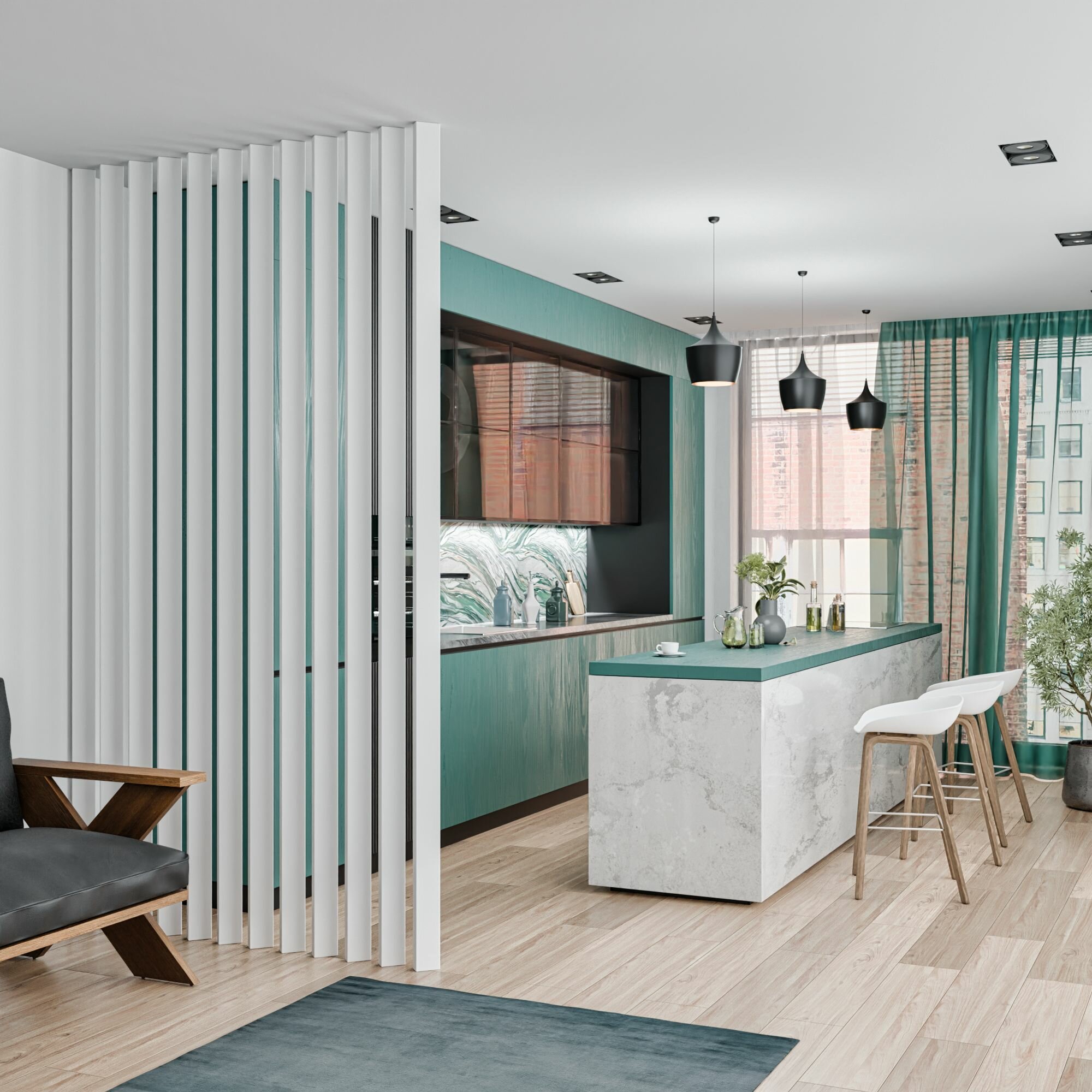 Перегородка реечная для зонирования, отдельностоящие 40х80 мм, ширина 1492 мм, белые