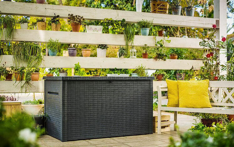 Пластиковый сундук Keter Java Rattan 850 л graphite — фото 1