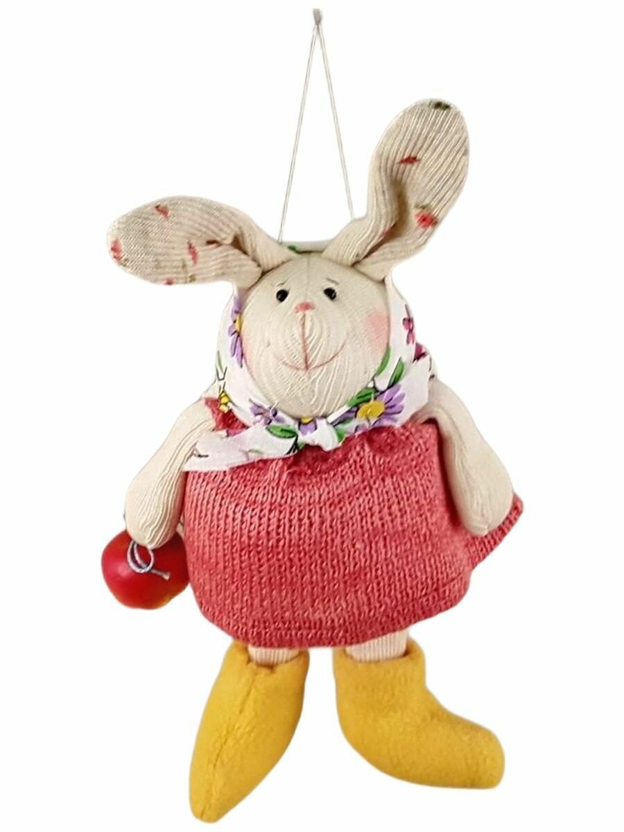 Кукла Зайка с яблоком, текстильная, мягконабивная, игровая, подарочная, авторская, ручной работы