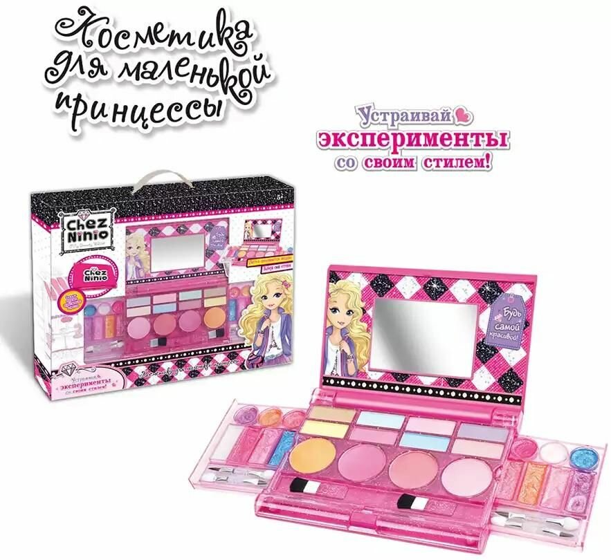 Набор детской косметики КНР тени для век, румяна, блеск для губ, 6 кистей, 1 зеркало