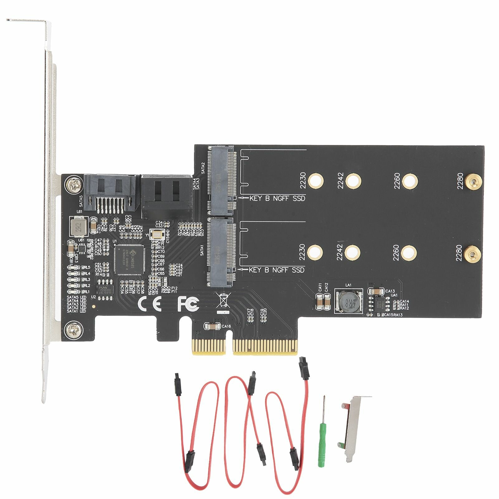 Плата расширения PCIe на 3 порта SATA 3.0, 2-портовый адаптер M.2 с чипом JMB585 для простоты подключения