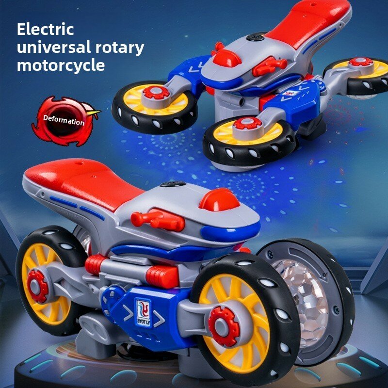 Детская игрушка — будущий солдат на мотоцикле с подсветкой, музыкой и многонаправленным вращением